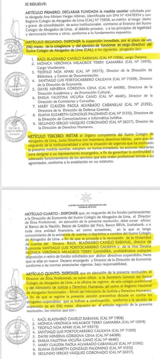 Suspenden al decano del Colegio de Abogados de Lima, Raúl Canelo, y a ...