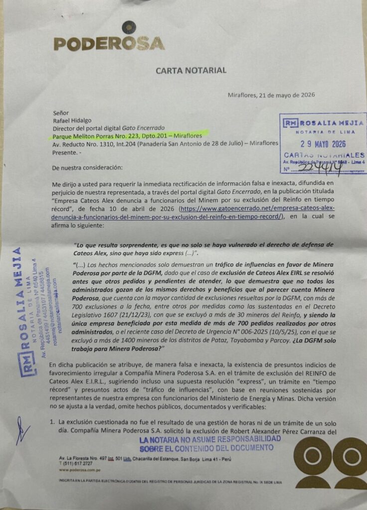Compañía Minera Poderosa señala que proceso de exclusión del Reinfo de ...